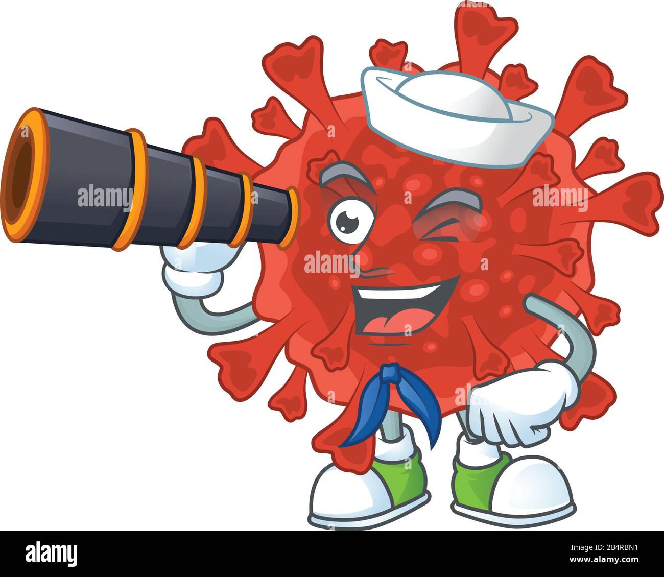 Red corona virus in Sailor cartoon character design with binocular ...