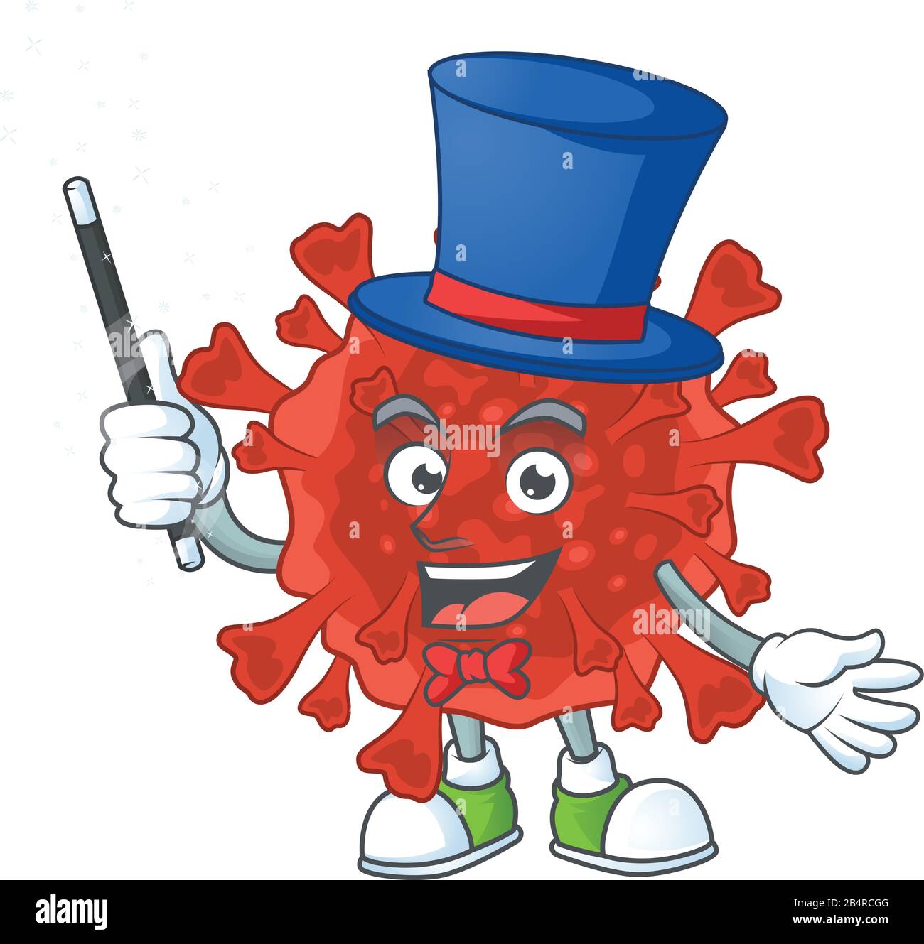 Charming red corona virus cartoon design performance as a Magician ...