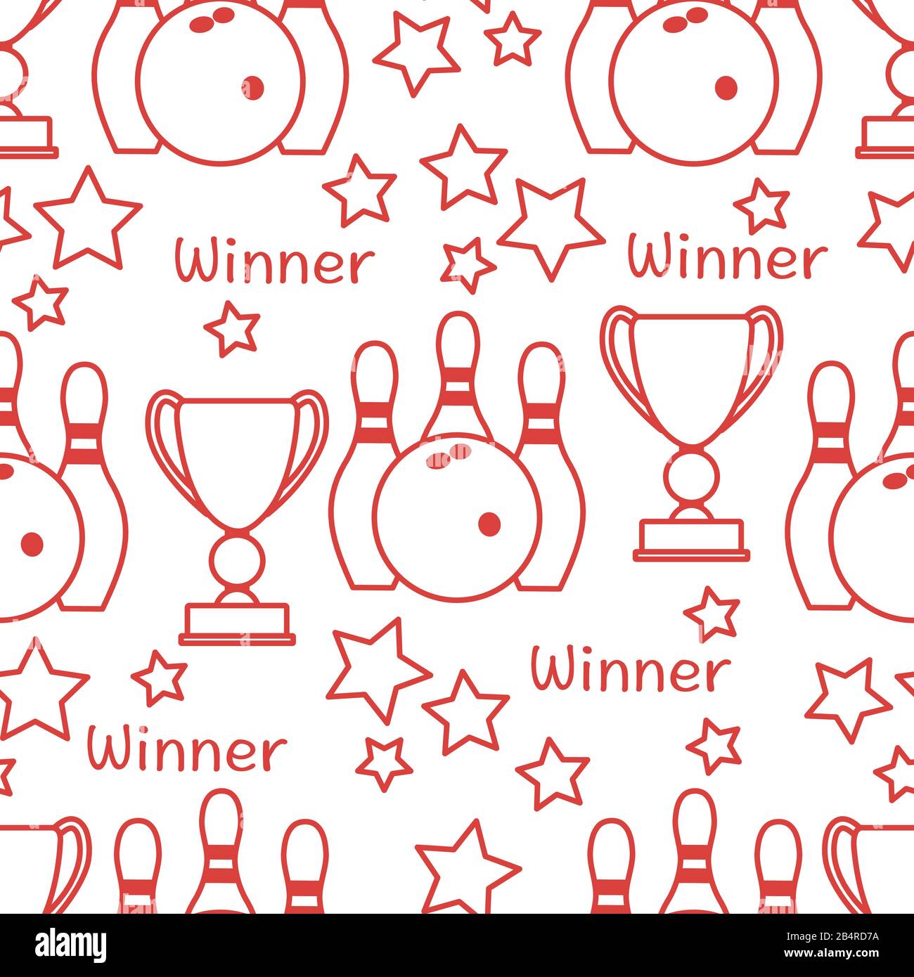 Seamless pattern with bowling pins and bowls, winner cup. Sports theme ...