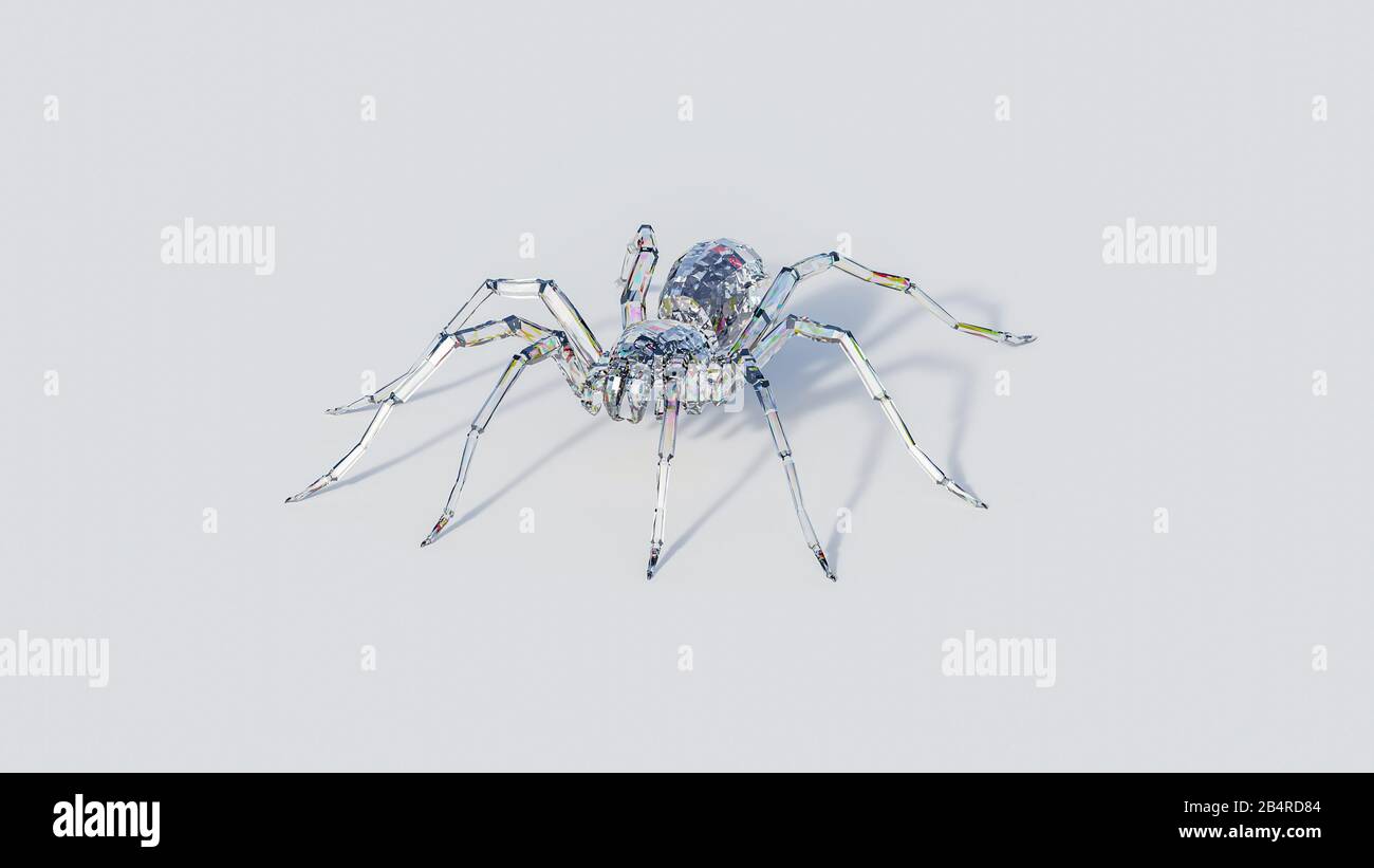 Realistic 3D render of spider in crystal. Crystal clear model Stock ...
