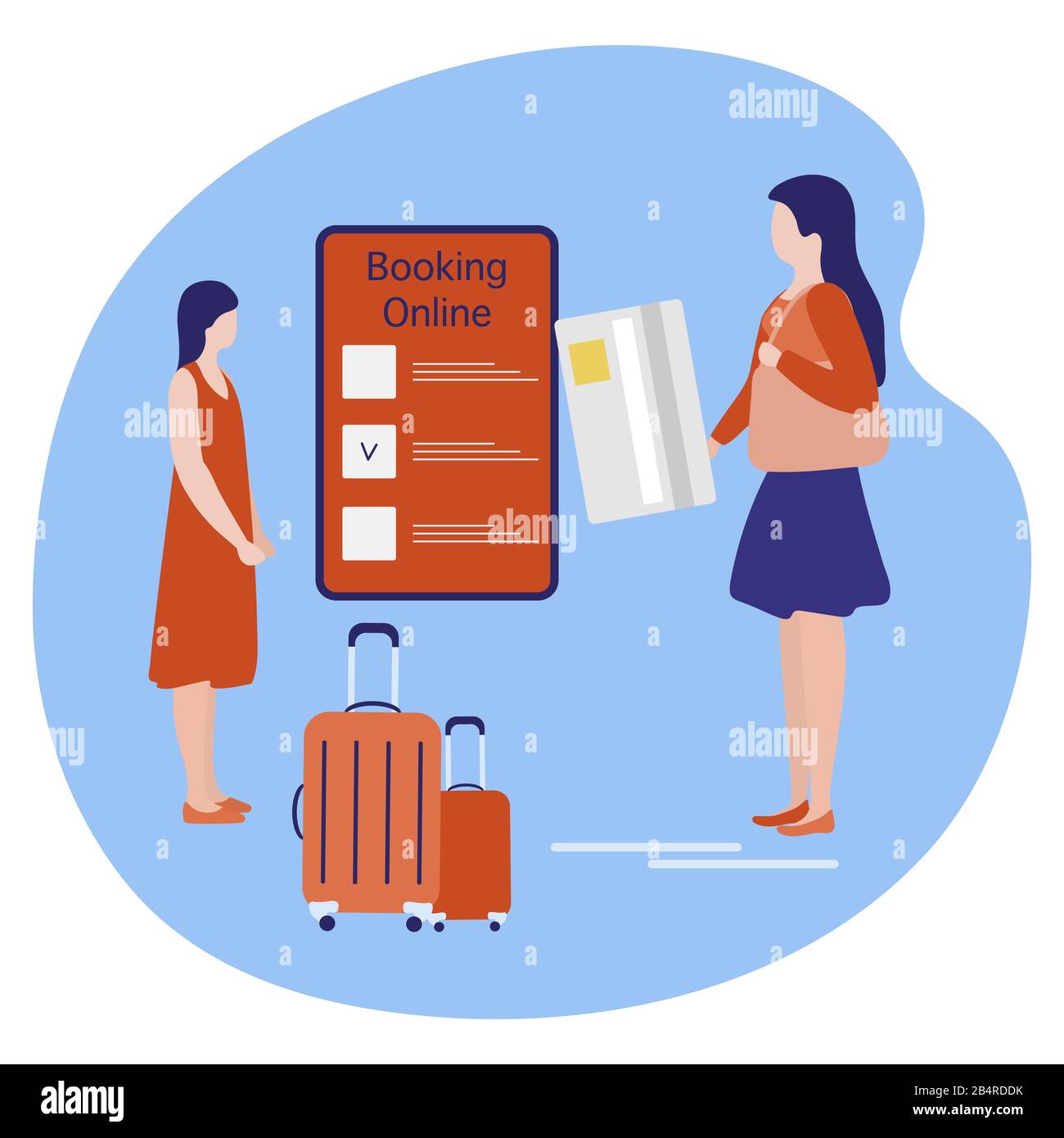 Vector illustration People with suitcases Online booking by smartphone ...