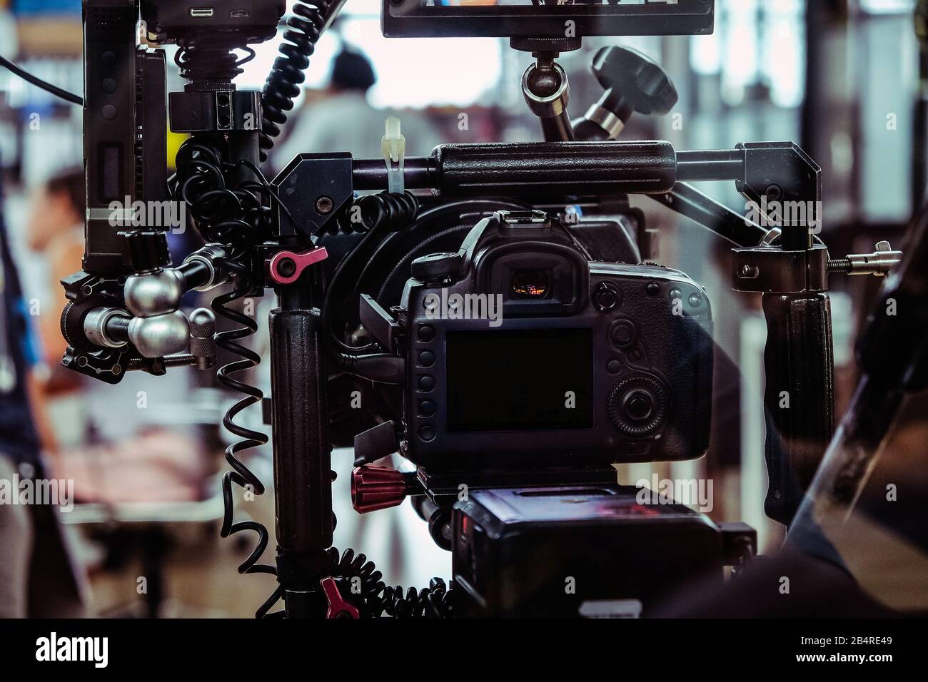 Film industry. Filming with professional camera background Stock Photo ...