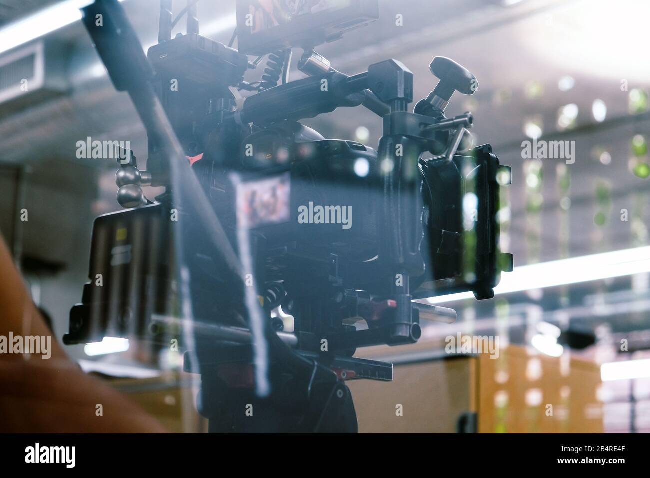 Film industry. Filming with professional camera background Stock Photo ...