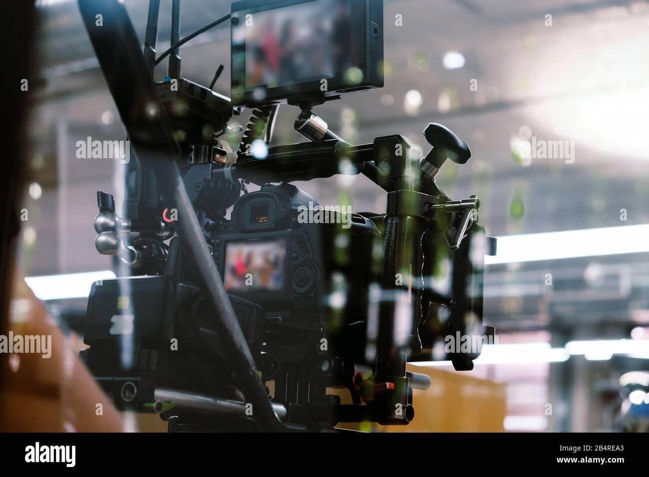 Film industry. Filming with professional camera background Stock Photo ...