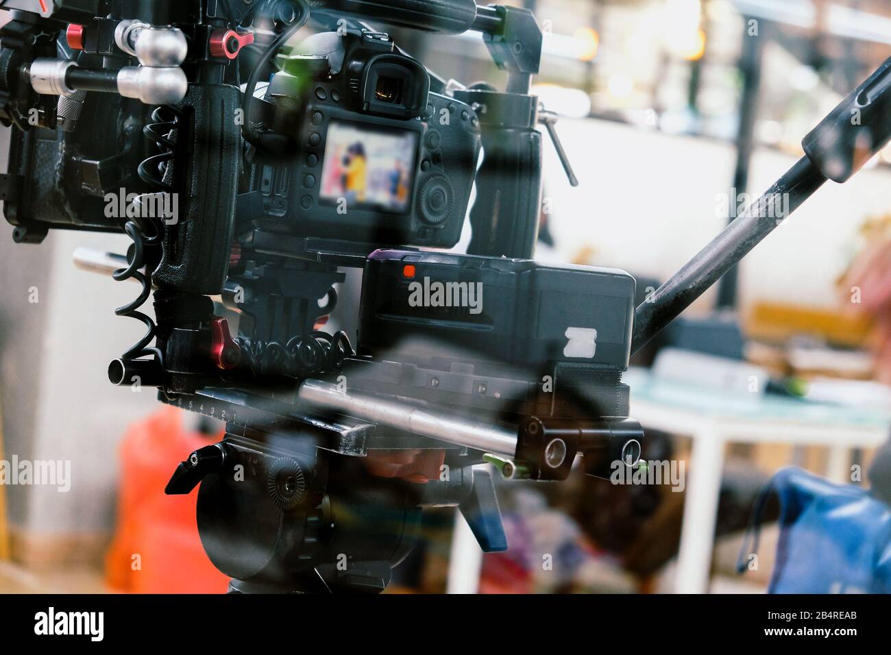 Film industry. Filming with professional camera background Stock Photo ...