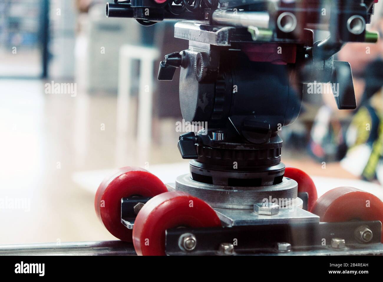 Detail of dolly track for camera equipment,Film Shoot,Behind the scene ...
