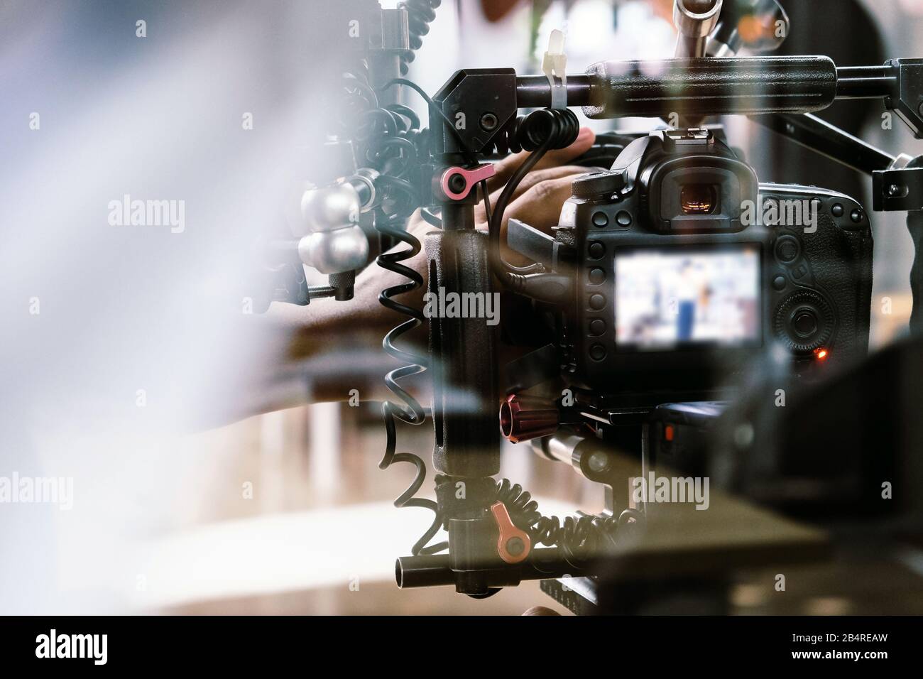 Film industry. Filming with professional camera background Stock Photo ...