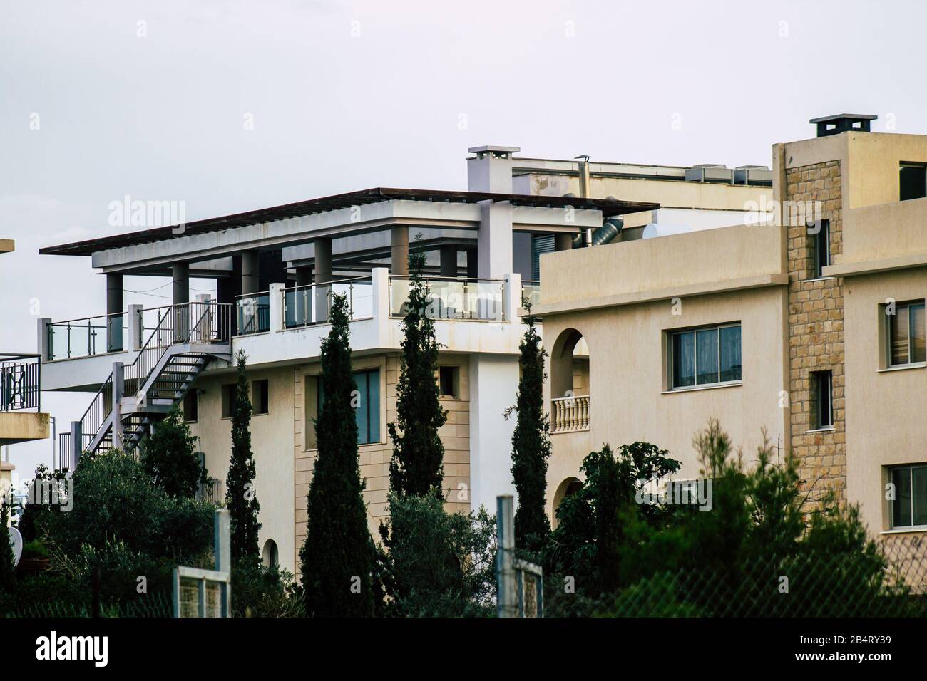 Paphos Cyprus March 06, 2020 View of a facade of a building in the ...