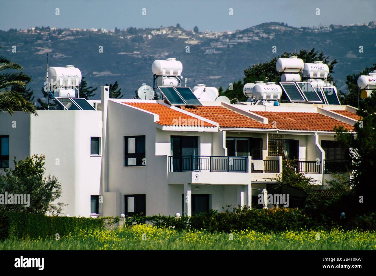 Paphos Cyprus March 06, 2020 View of a facade of a building in the ...