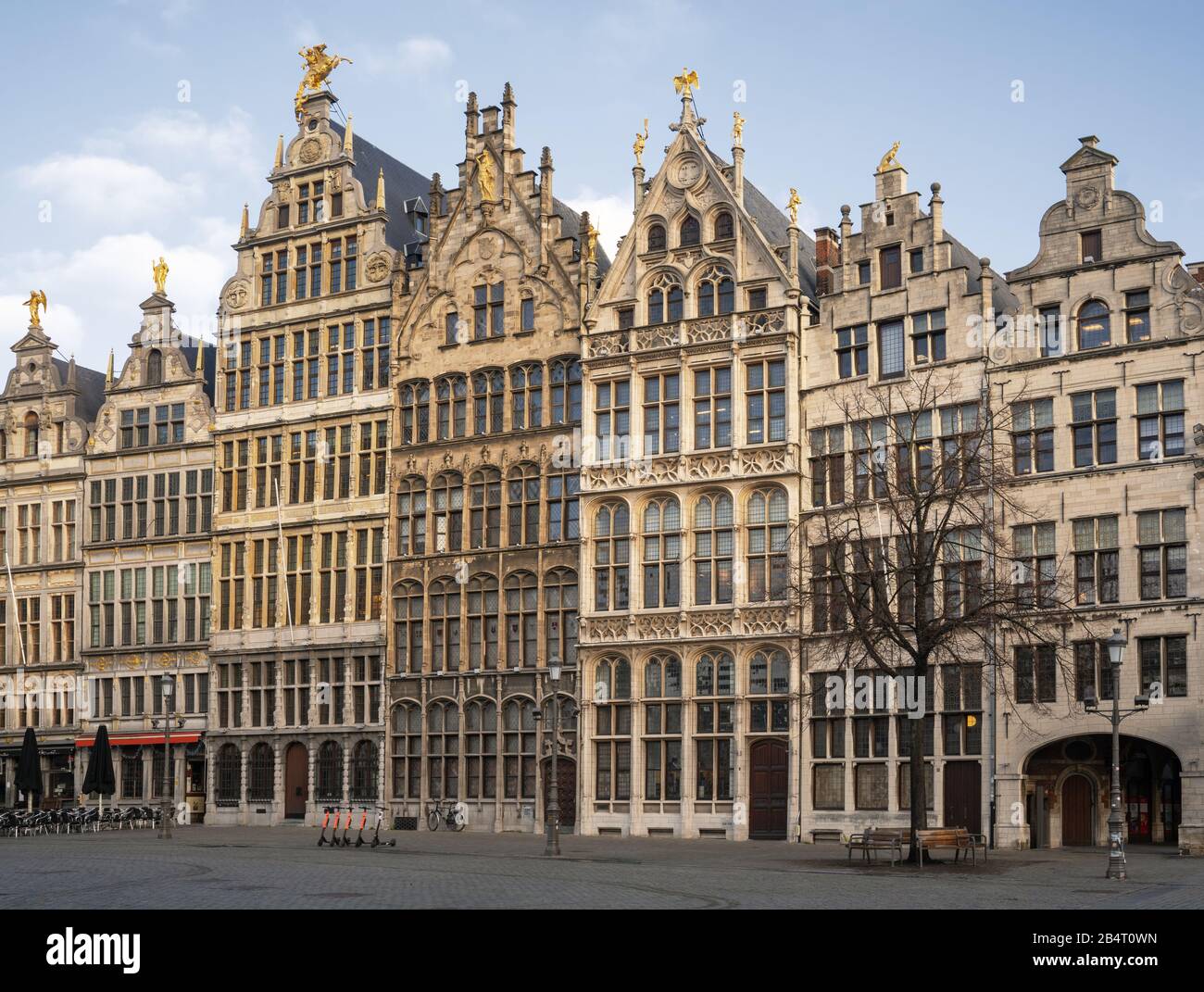 ANTWERP, BELGIUM - FEBRUARY 6, 2020: Old buildings around the Grote ...
