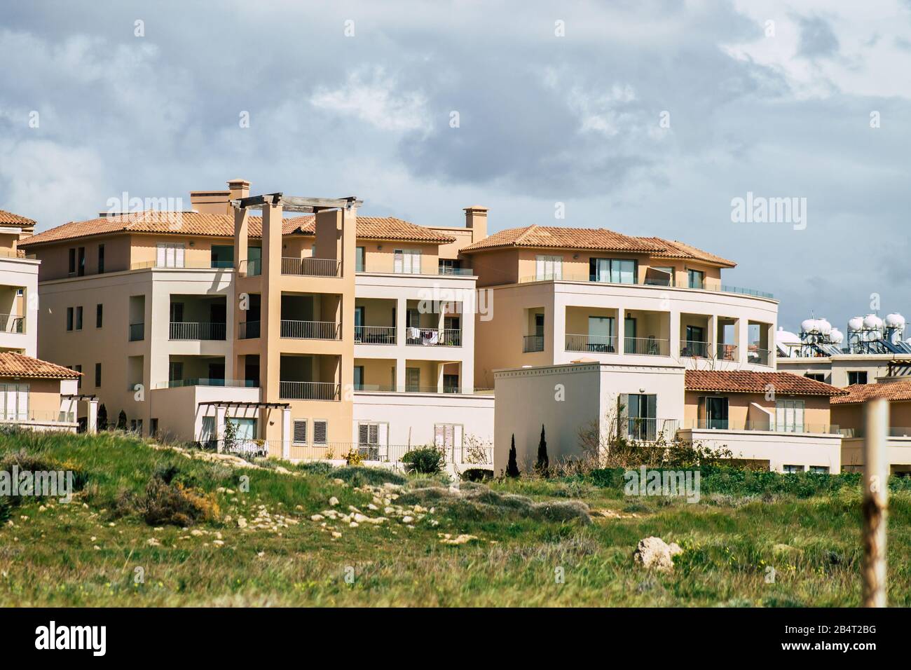 Paphos Cyprus March 06, 2020 View of a facade of a building in the ...
