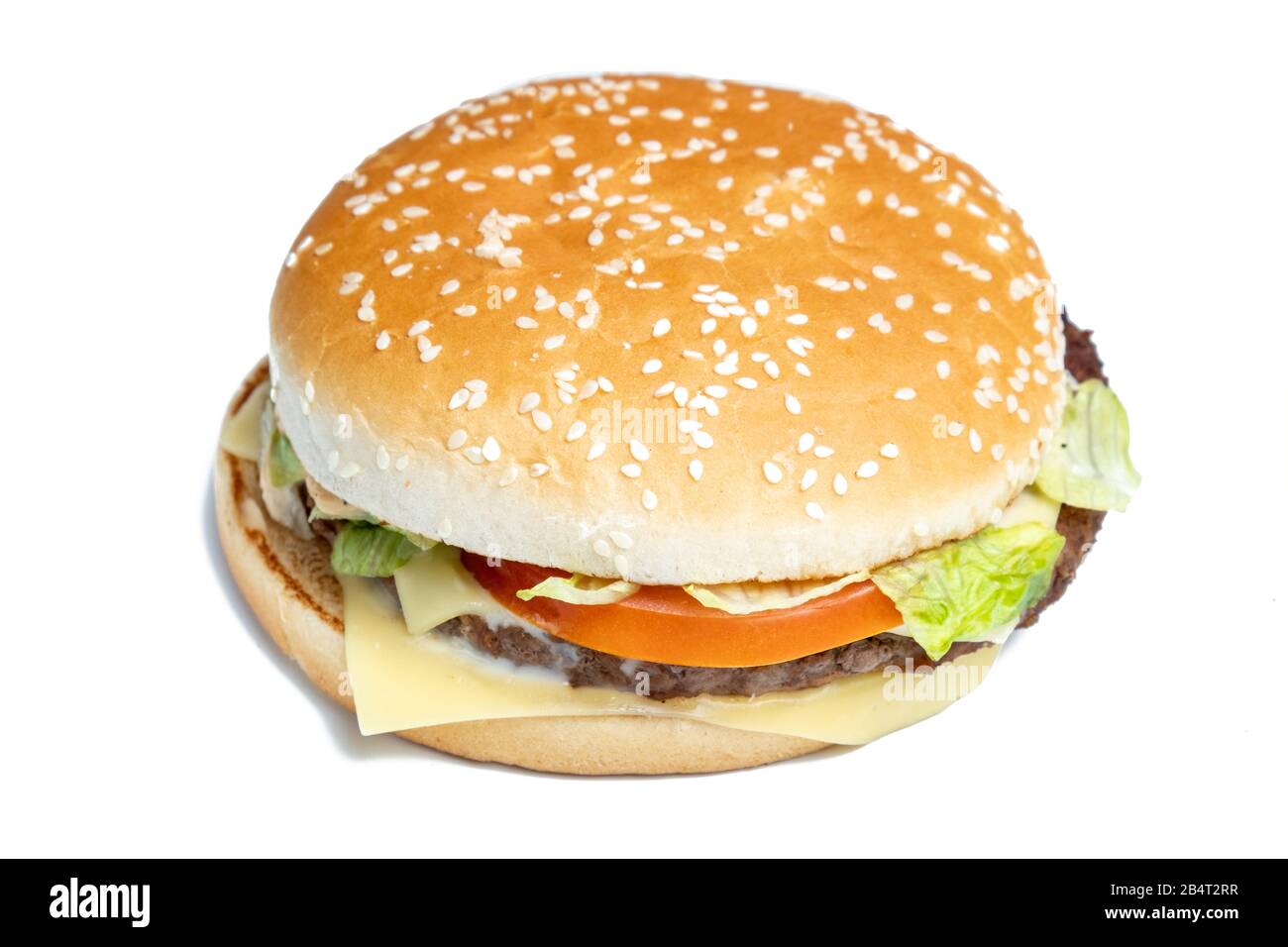 Burger side view on a white background. Isolated. Close up Stock Photo ...