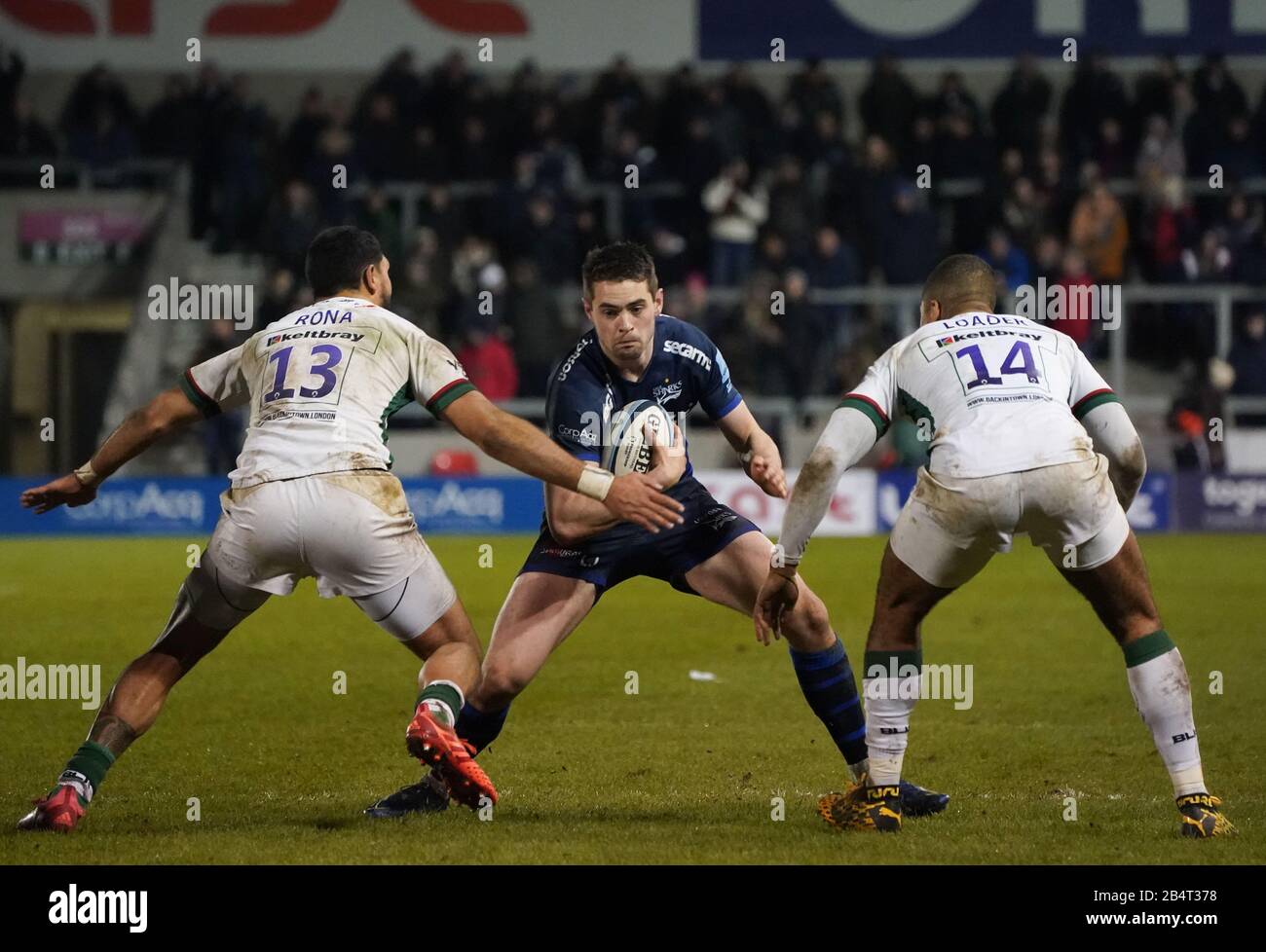 Sale Sharks centre Luke James looks for a gap between London Irish ...