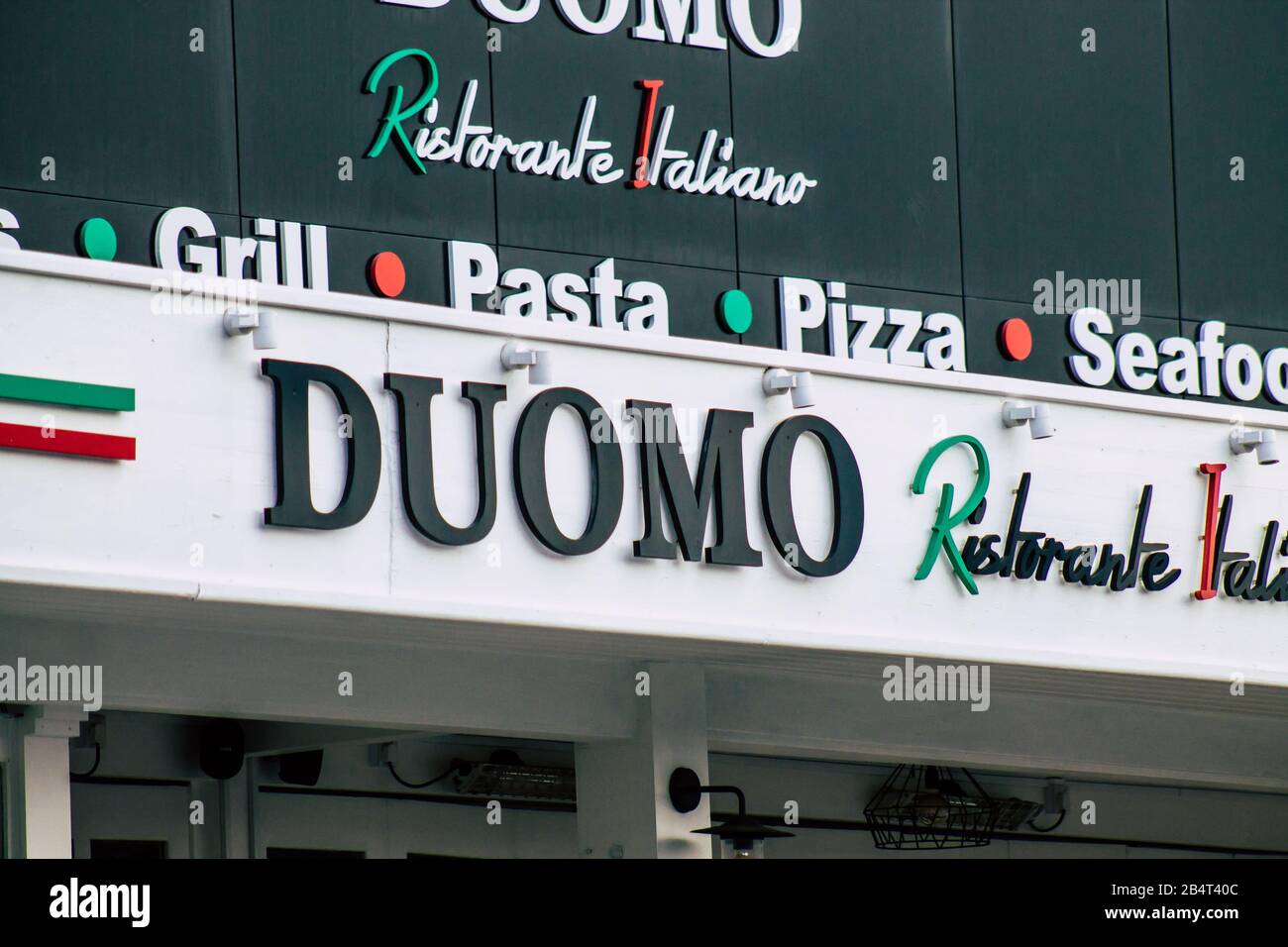 Paphos Cyprus March 06, 2020 View of a commercial sign in the streets ...