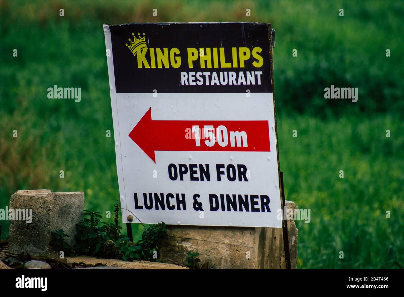Paphos Cyprus March 06, 2020 View of a commercial sign in the streets ...