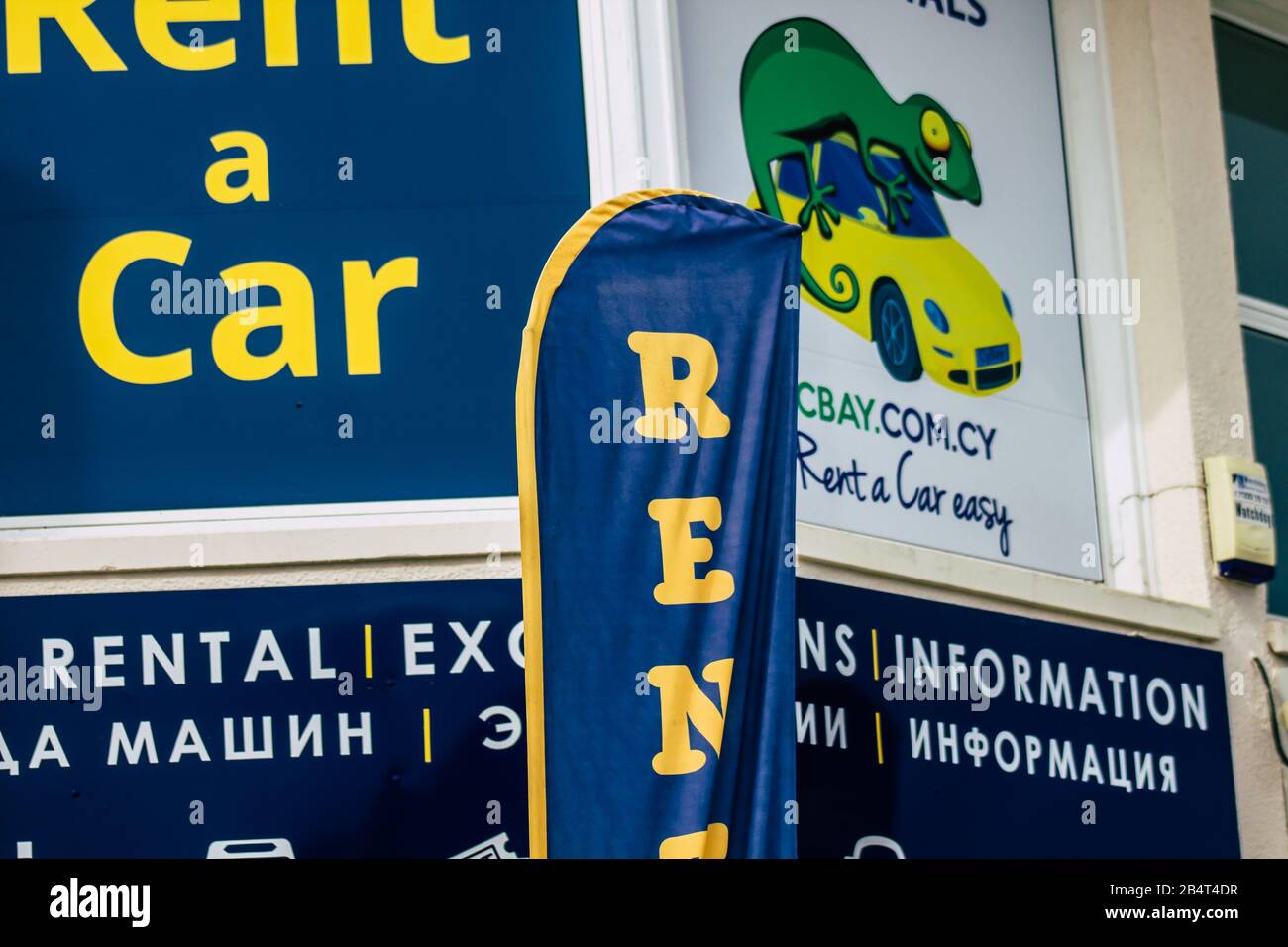 Paphos Cyprus March 06, 2020 View of a commercial sign in the streets ...