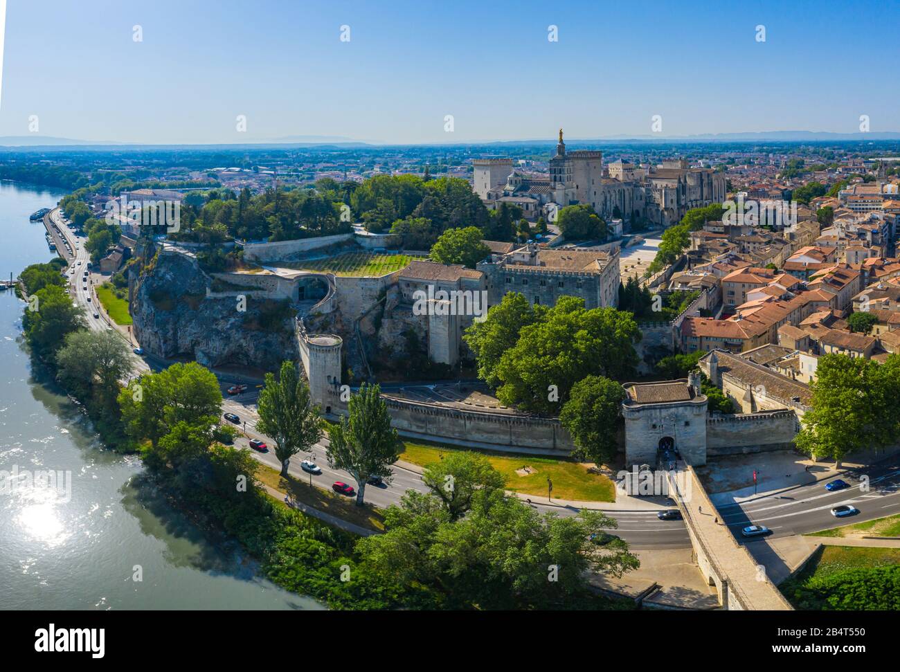 Aerial townscape scenery of Avignon city under summer blue sky Stock ...