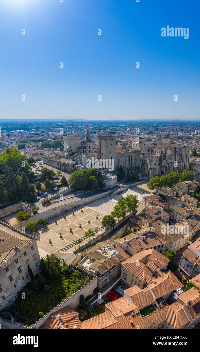 Aerial townscape view of Avignon historical city with ancient ...