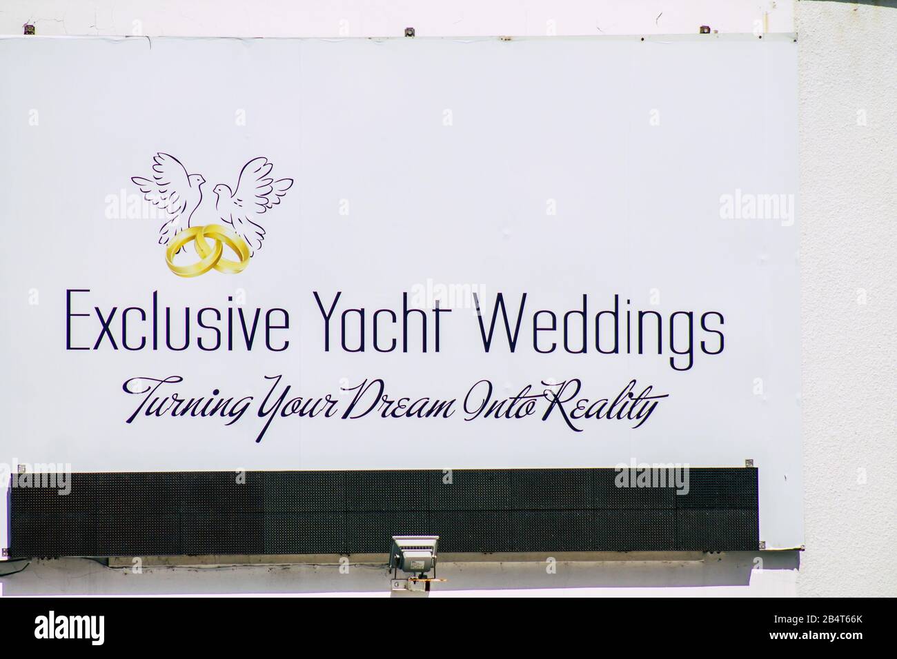 Paphos Cyprus March 06, 2020 View of a commercial sign in the streets ...