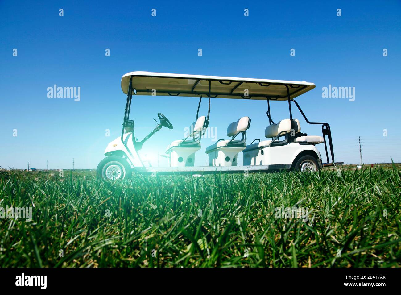 White golf carts at the green golf course Stock Photo - Alamy