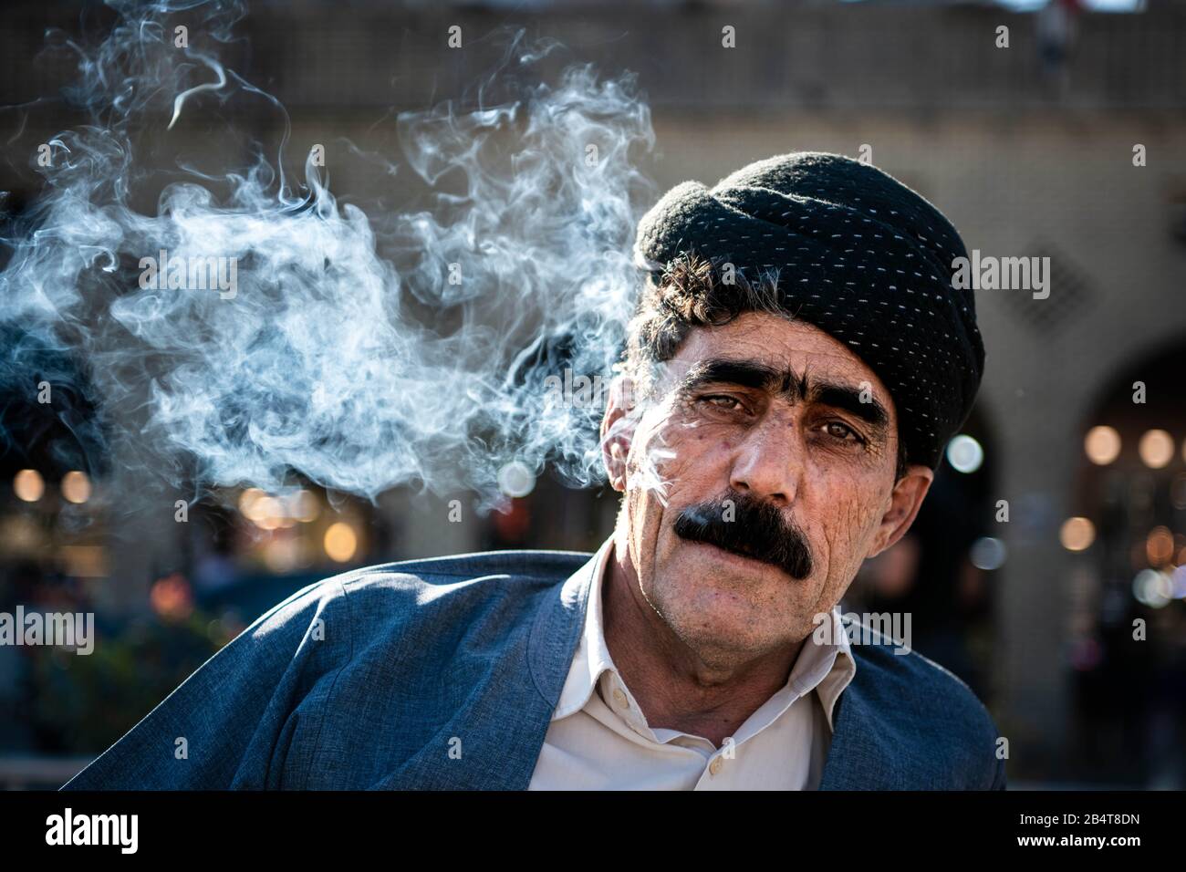 Iraq, Iraqi Kurdistan, Arbil, Erbil. Portrait of a iraqi kurdish man on ...
