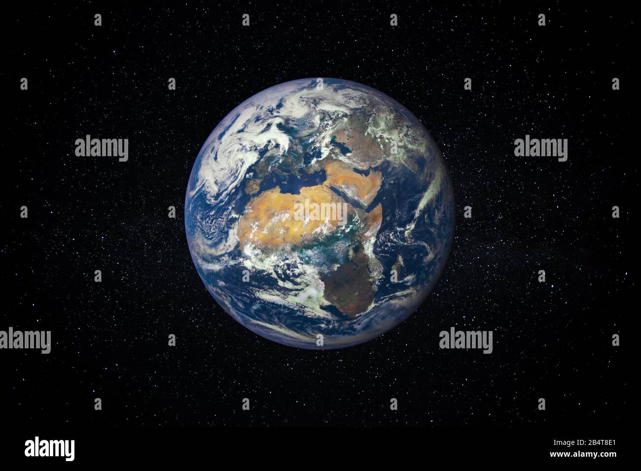 Planet Earth in the Starry Sky of Solar System in Space. This image ...