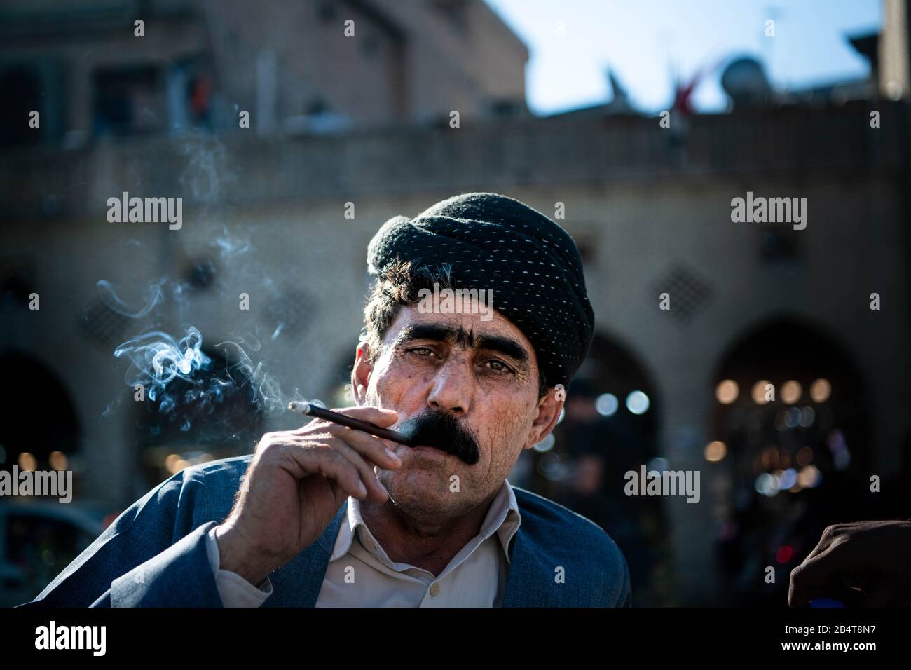 Iraq, Iraqi Kurdistan, Arbil, Erbil. Portrait of a iraqi kurdish man on ...