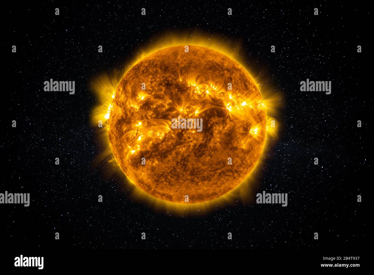 Sun Star in the Starry Sky of Solar System in Space. This image ...