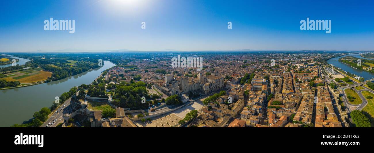 Panorama photo of Avignon historical city under summer blue sky Stock ...