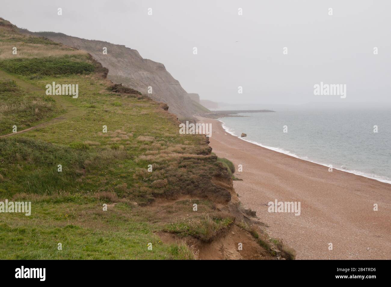 Views over Eype beach on the Jurrasic coast of Dorset, England, on an ...