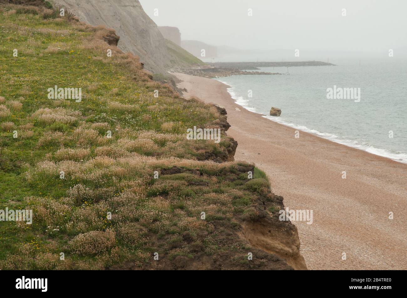Views over Eype beach on the Jurrasic coast of Dorset, England, on an ...
