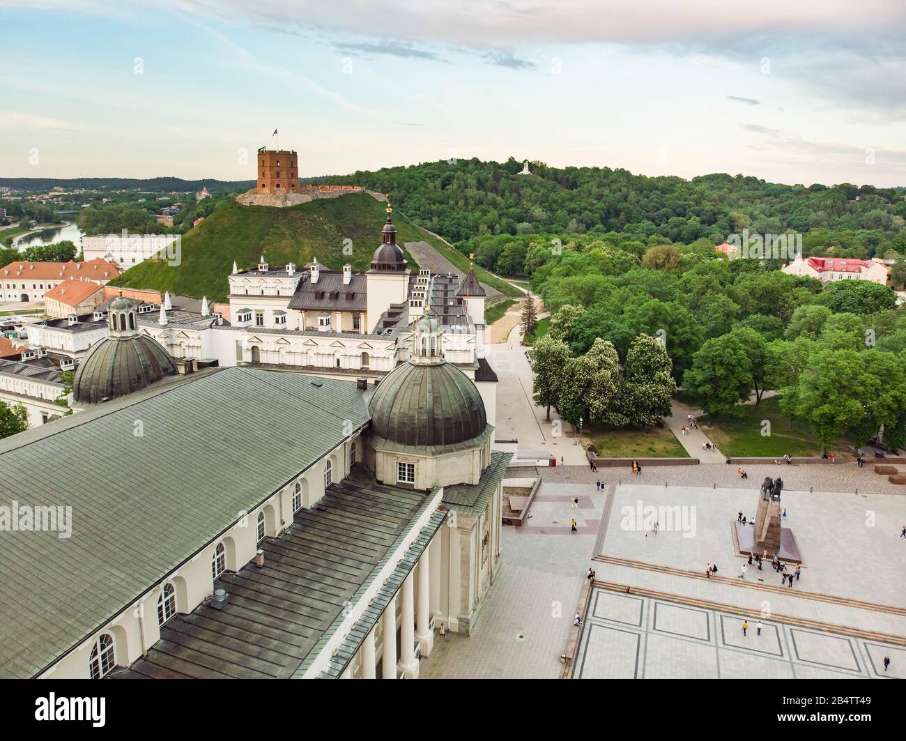 Aerial view of The Cathedral Square, main square of Vilnius Old Town, a ...