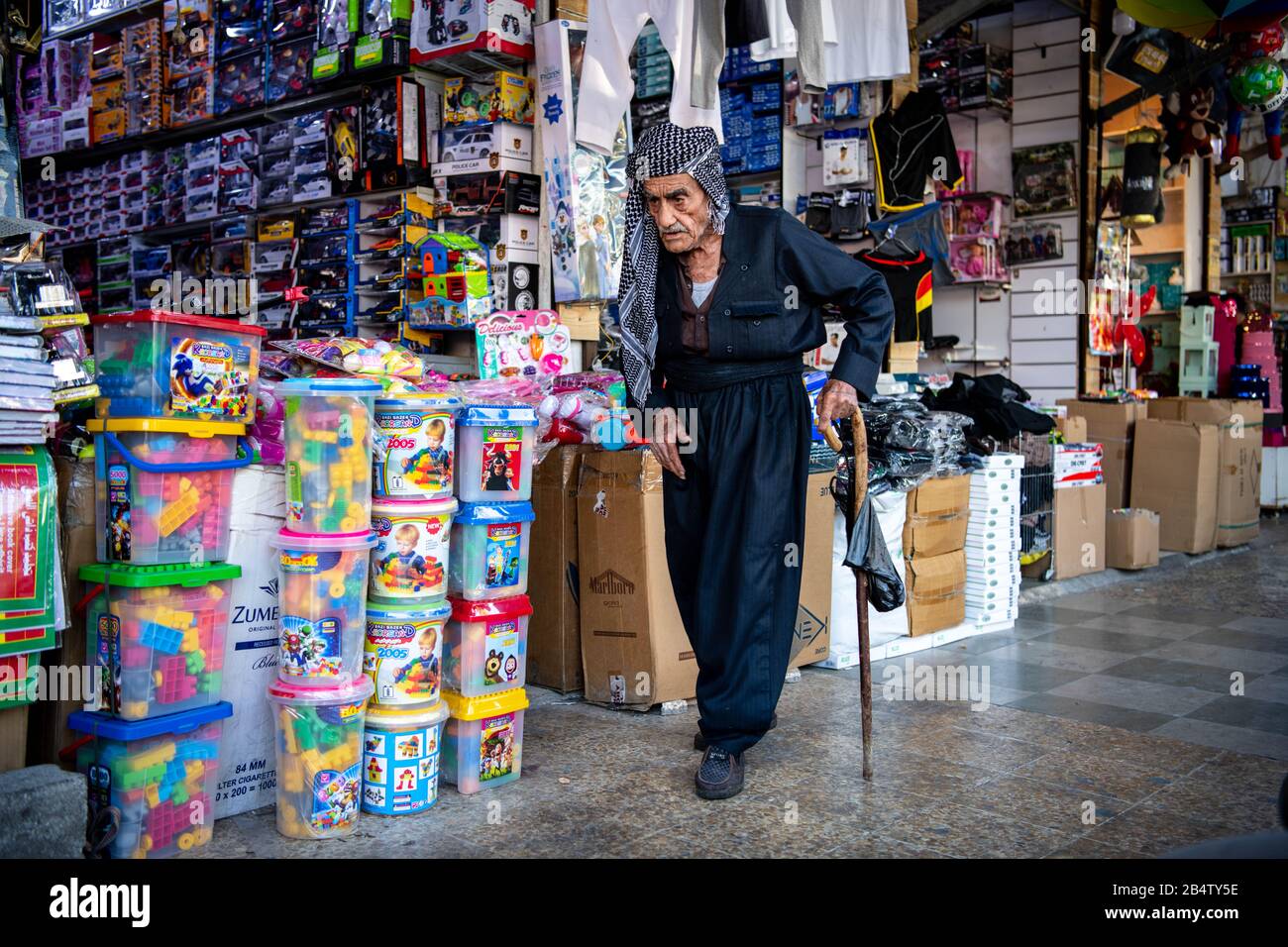 Iraq, Iraqi Kurdistan, Arbil, Erbil. In fornt of a children toys store ...