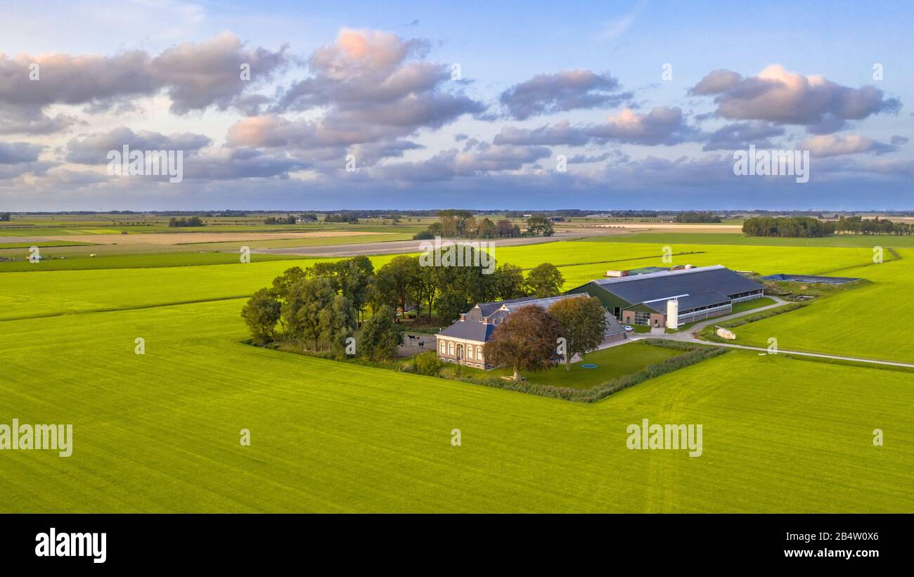 Aerial view of Open farmland in agricultural landscape with meadows and ...