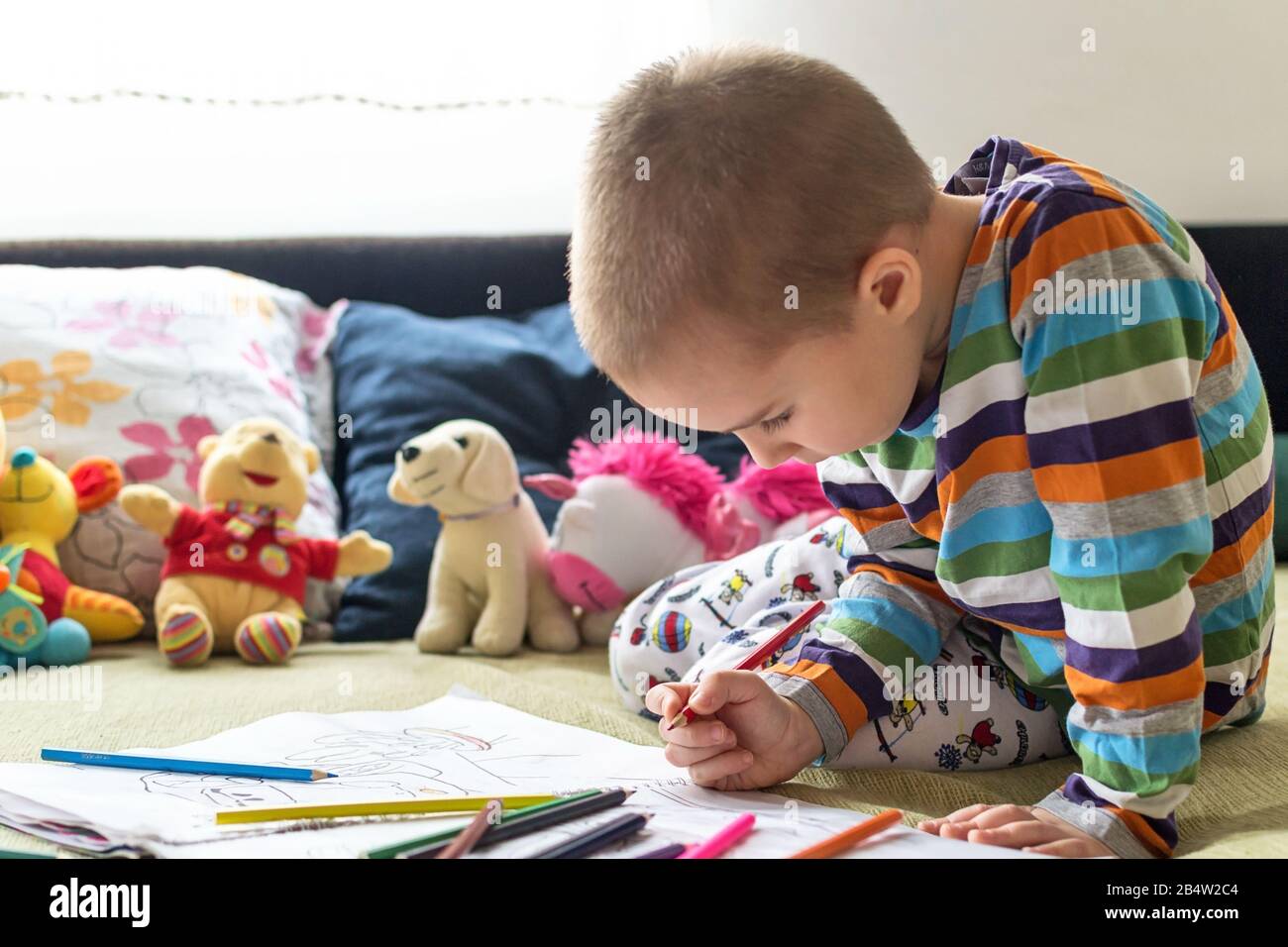 Cute boy painting and drawing at home. Children's creativity Stock ...