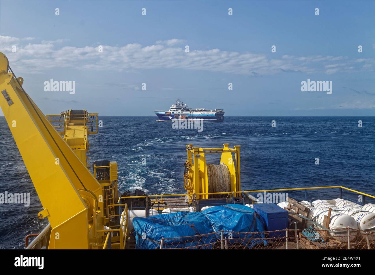 A Seismic research Vessel seen from the stern of an Offshore Supply ...