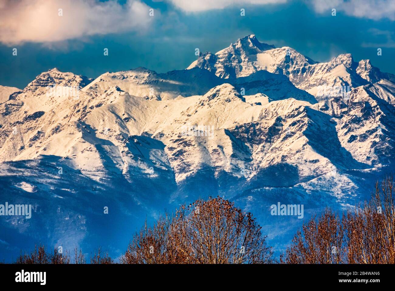 European winter with Alps mountains panorama with many snow and ...