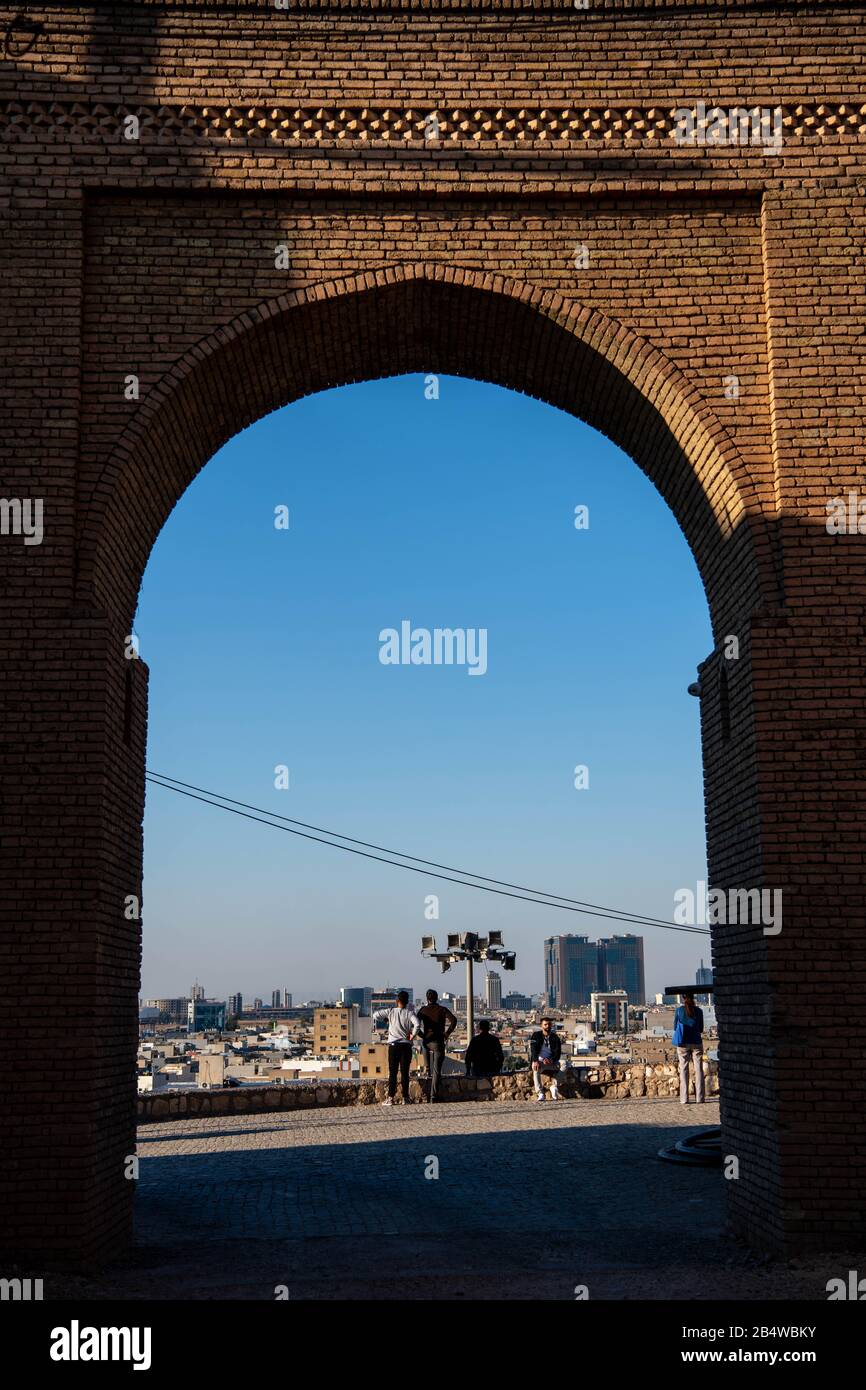 Iraq, Iraqi Kurdistan, Arbil, Erbil. View of Erbil at sunset from ...