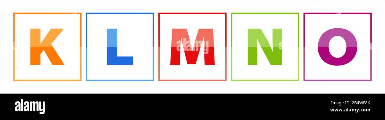The colorful K,L,M,N,O letters, made with orange- red, purple, blue ...