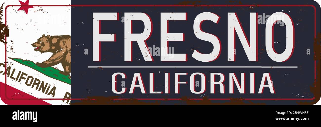 Fresno road sign with california flag isolated on white background ...