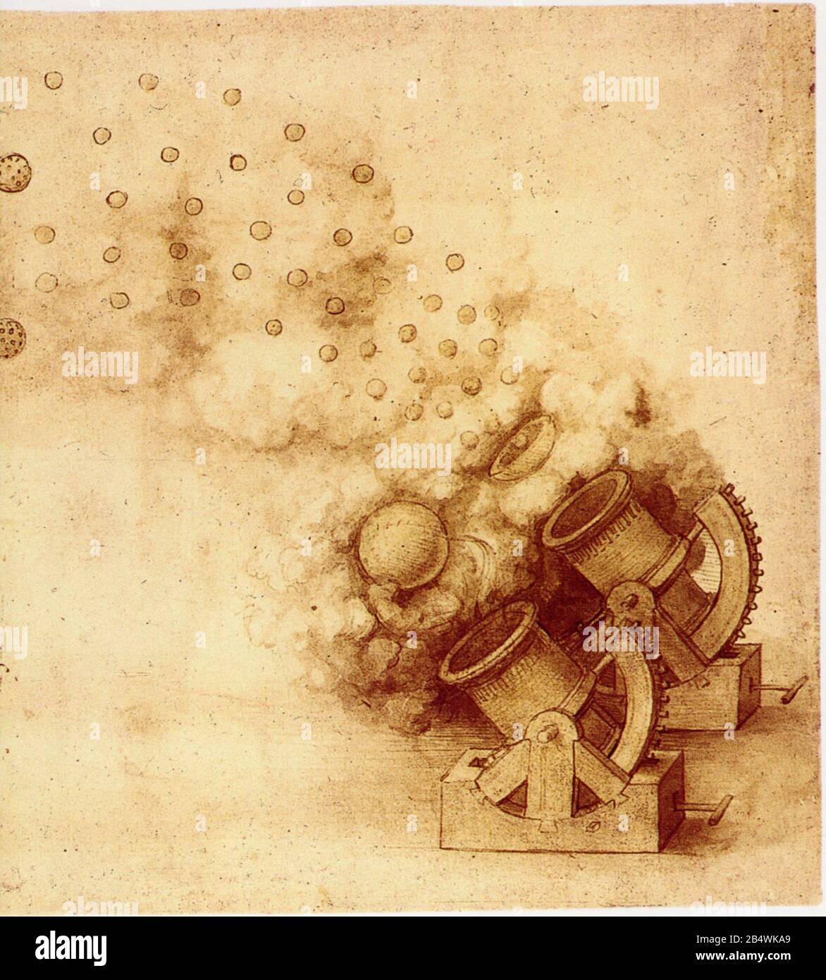 Leonardo da Vinci.Bombards or mortars with mechanisms for adjusting the ...