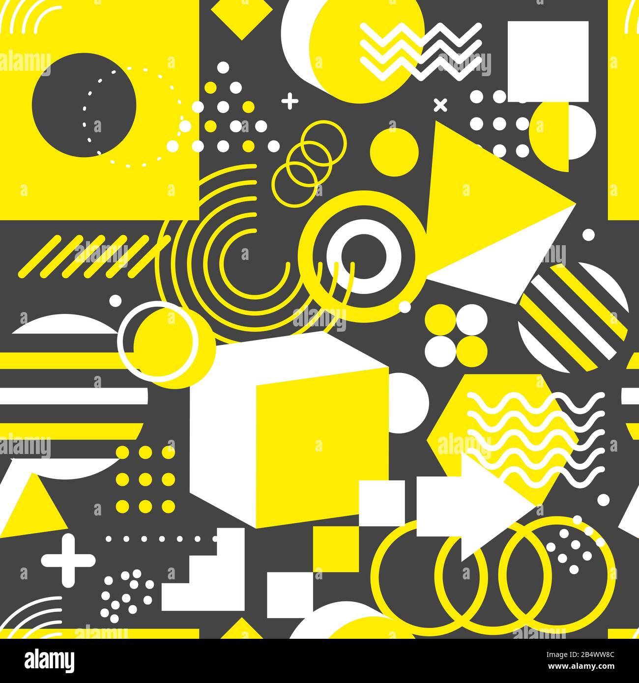Geometric trendy memphis background, yellow seamless pattern with ...