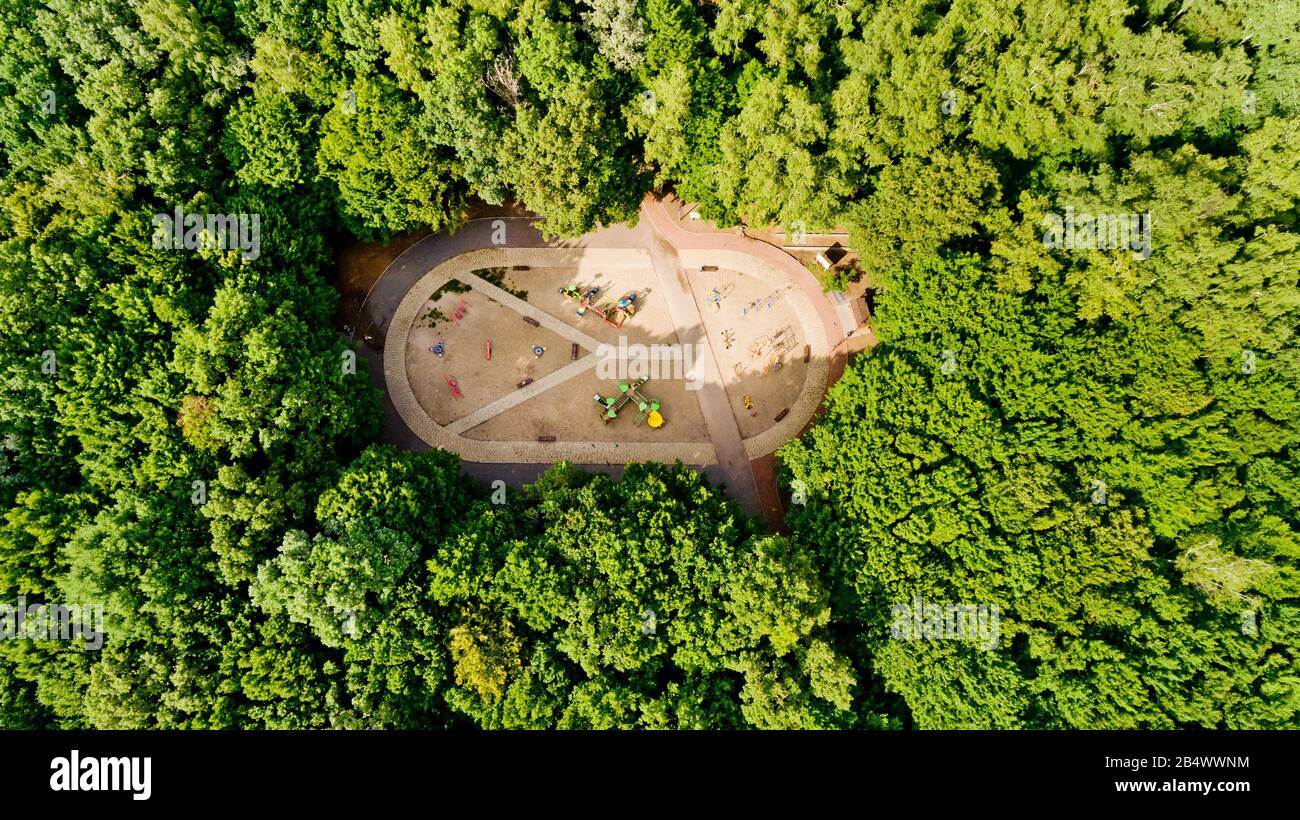 Top view of a sports field in the forest. Aerial view Stock Photo - Alamy