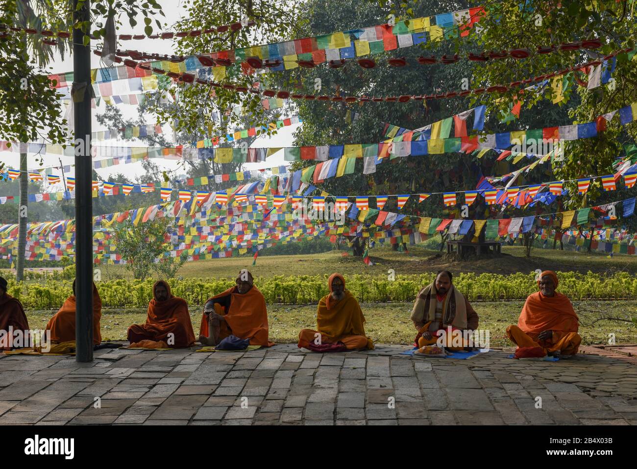 Lumbini, Nepal - 18 January 2020: monks praying at Maya Devi temple ...