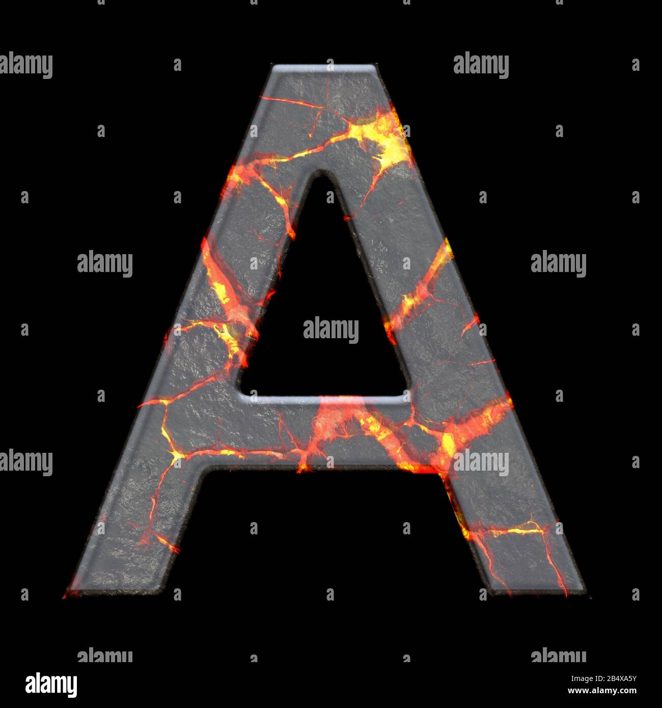 3D render of alphabet letter with volcano cracks embellishment Stock ...