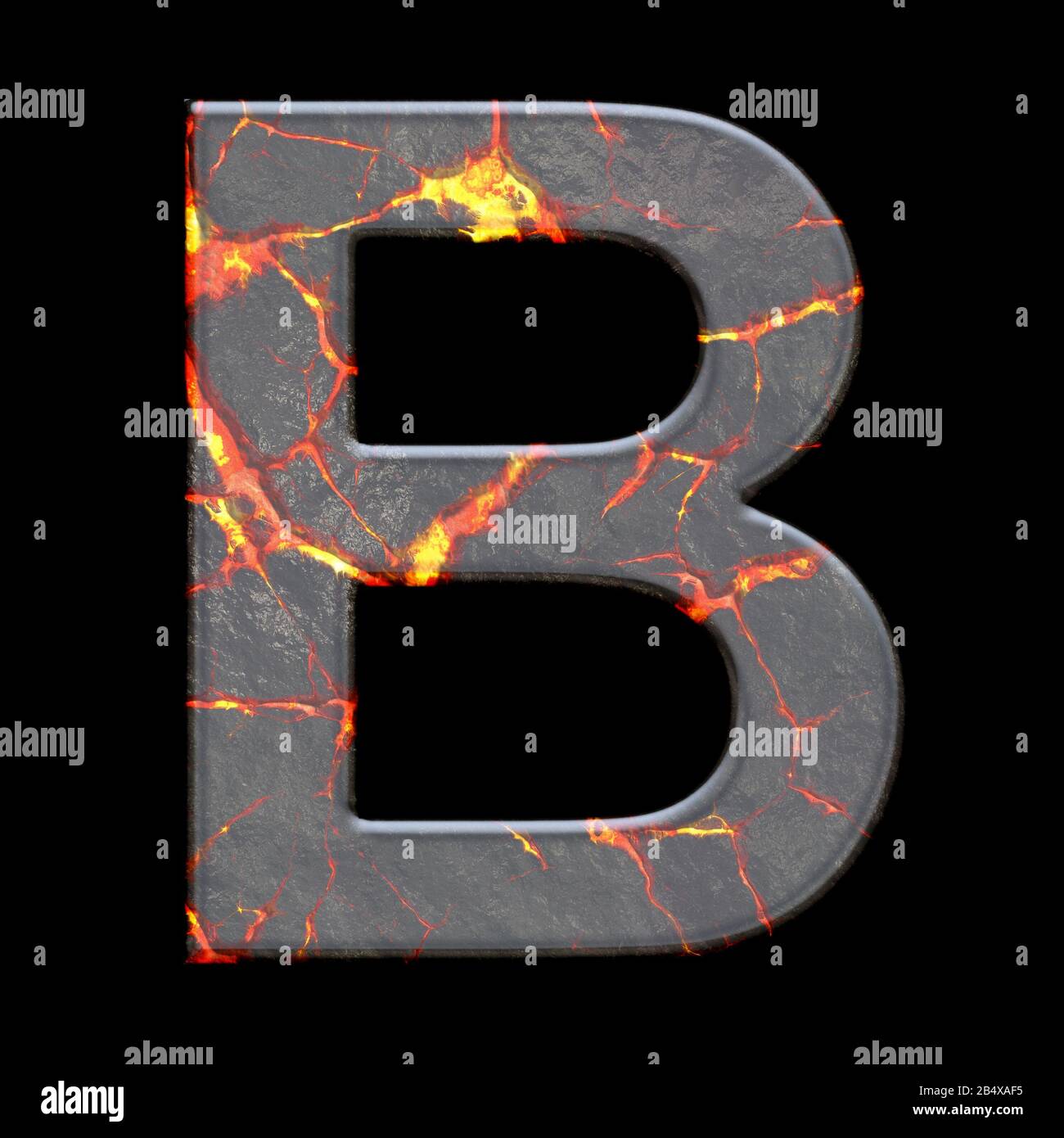 3D render of alphabet letter with volcano cracks embellishment Stock ...