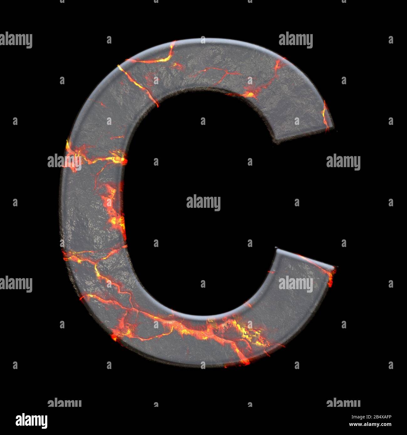 3D render of alphabet letter with volcano cracks embellishment Stock ...