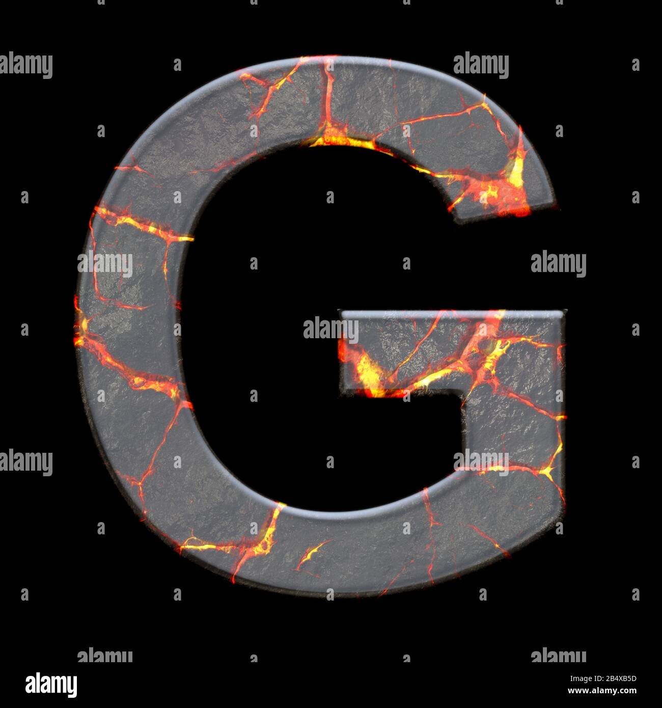 3D render of alphabet letter with volcano cracks embellishment Stock ...
