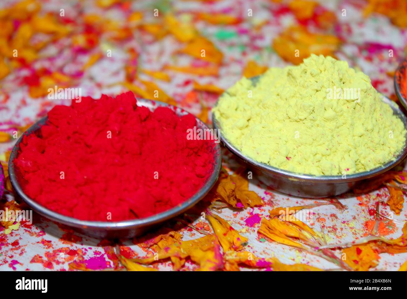 colorful traditional holi powder in bowls, Organic Gulal colors for ...