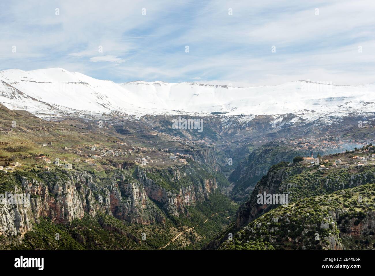 Snow capped mountains, Qadisha valley, Lebanon Stock Photo - Alamy